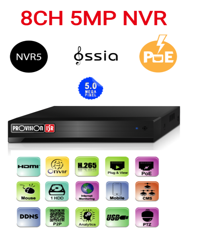 מערכת הקלטה לשמונה מצלמות Provision 5mp NVR5-8200PX POE - מקט יצרן ...
