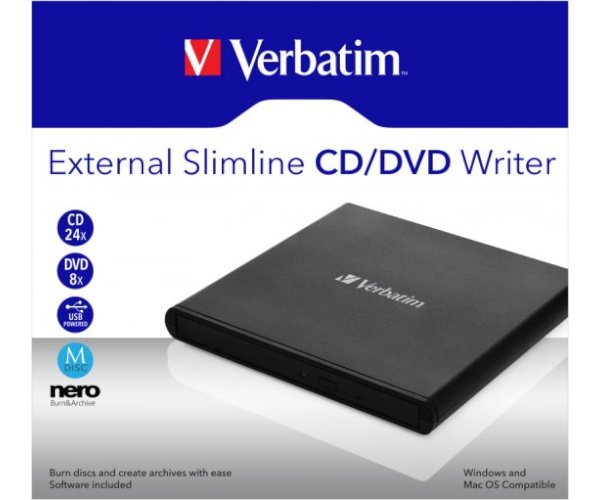 צורב DVD נייד חיצוני שחור Verbatim External Slimline - מקט יצרן :98938 ...